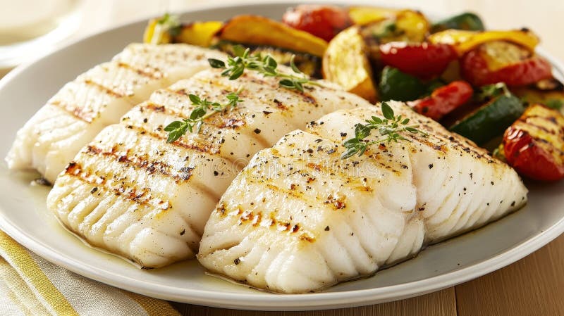 Grilled Cod Delight a Culinary Masterpiece of Fish and Vegetables on a ...