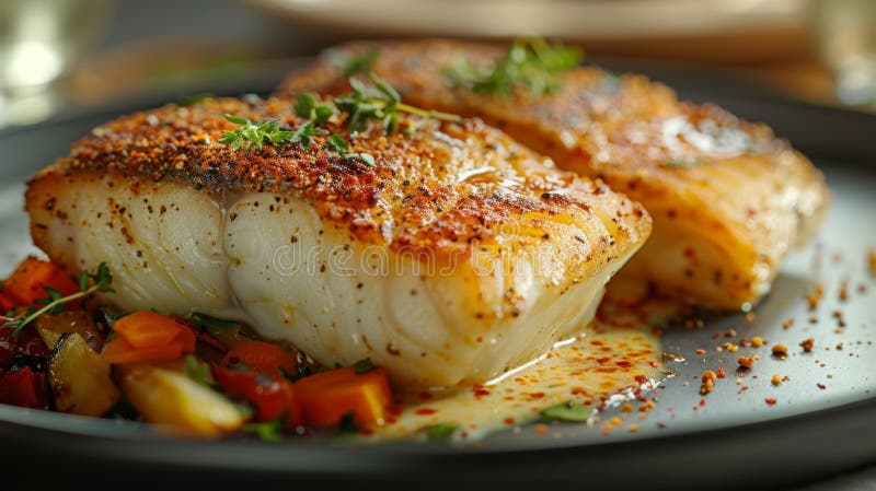 Grilled Cod Fillet with Vegetables and Herbs - Generative Ai Stock ...