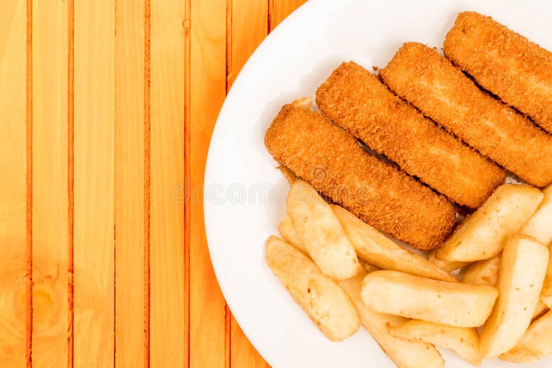 Grilled Cod Fish Fingers with Chunky Chips Stock Photo - Image of ...
