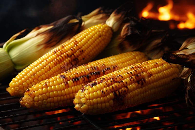 Grilled Corn on the Barbecue Sizzling and Stock Illustration ...