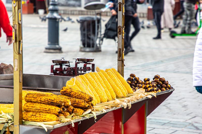 Grilled Corn and Boiled Corn are on the Counter Stock Image - Image of ...