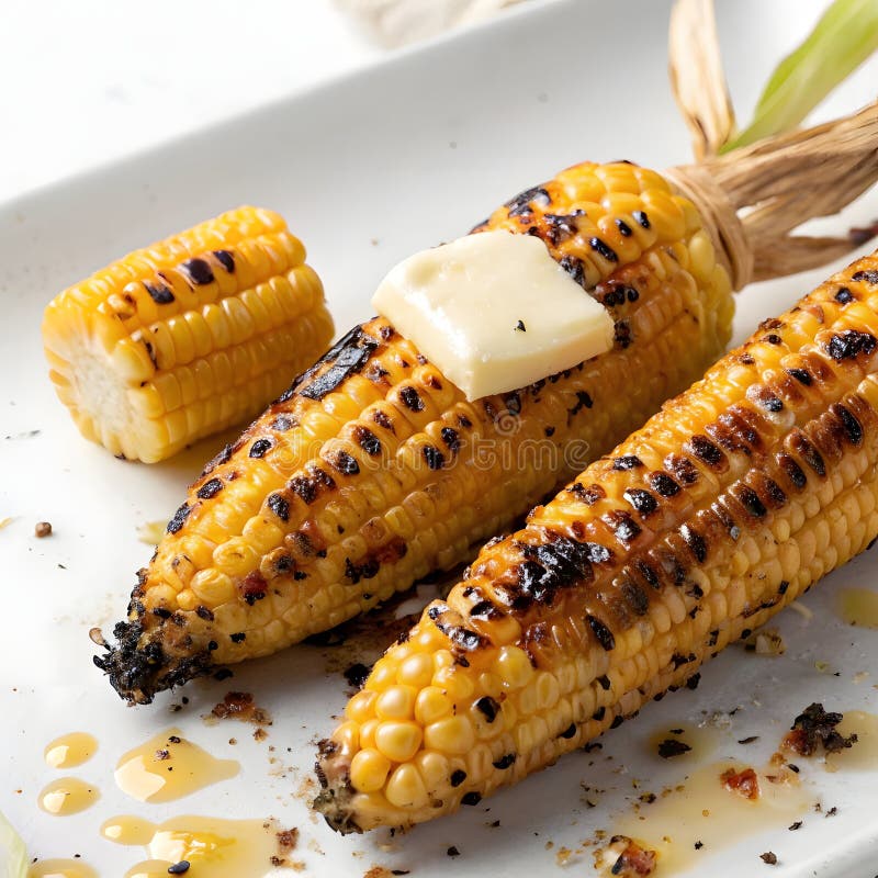 Grilled Corn on the Cob with Butter and Charred Kernels Stock Image ...