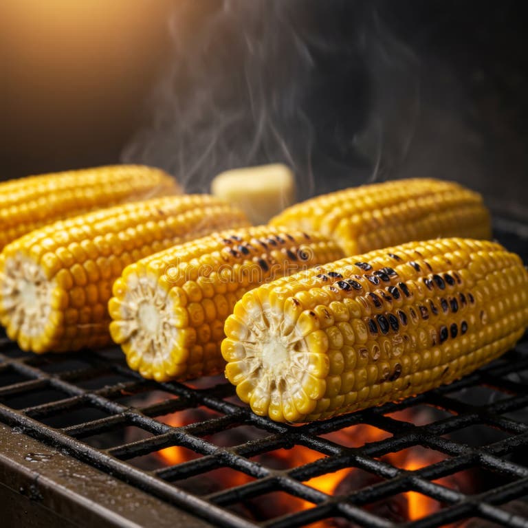 Grilled Corn on the Cob on a Charcoal Grill Stock Illustration ...
