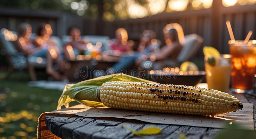 Grilled Corn Cob with Charred Kernels Prepared in a Backyard Setting ...