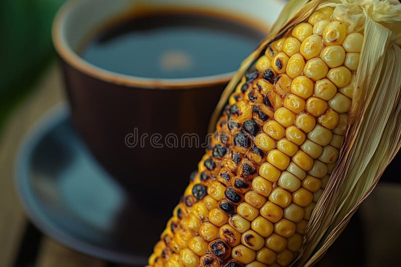 Grilled Corn on the Cob and Cup of Coffee Ai Photo Stock Illustration ...