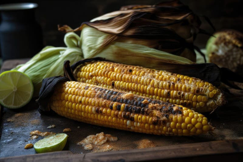 Grilled Corn on the Cob, Dusted with Seasoned Salt and Pepper Stock ...