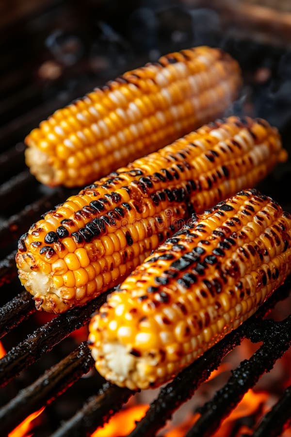 Grilled Corn on the Cob on the Grill Stock Image - Image of culinary ...