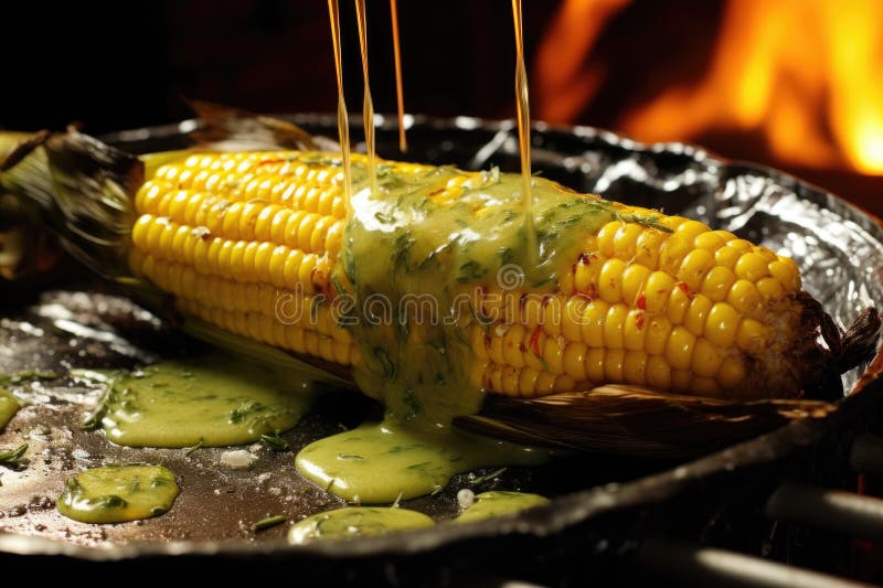 Grilled Corn on the Cob with Melting Butter Stock Illustration ...