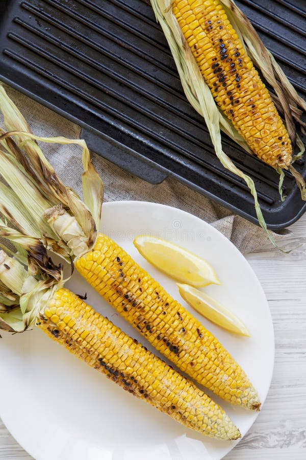 Grilled Corn on the Cob, Top View. from Above Stock Photo - Image of ...