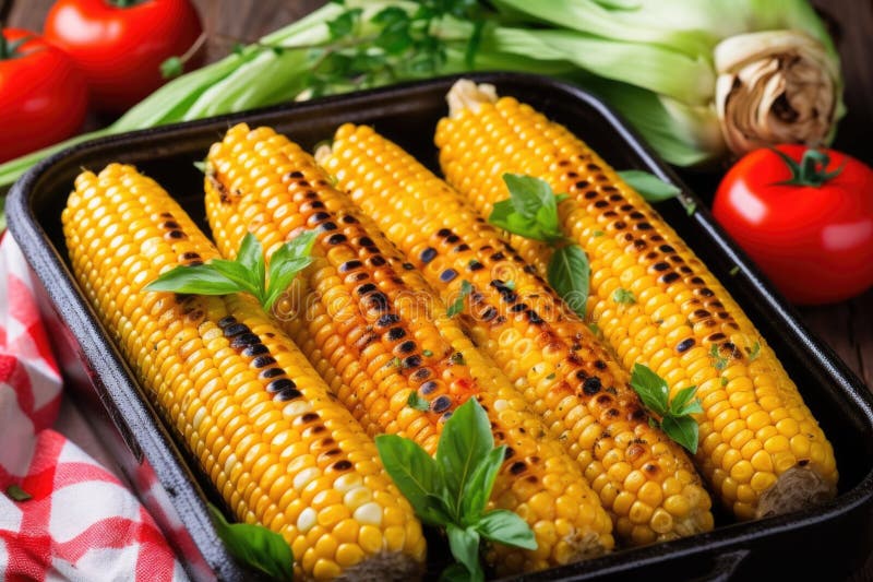 Grilled Corn Cobs in a Ceramic Tray Stock Image - Image of tray ...