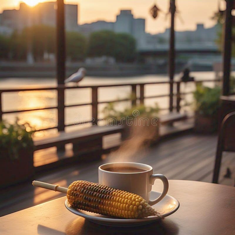Grilled corn and Coffee stock image. Image of delicious - 360962673