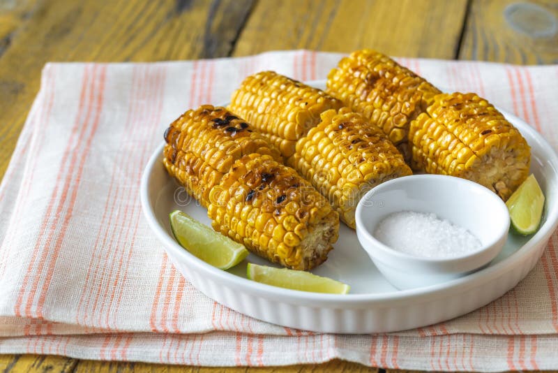 Grilled corn with sea salt stock image. Image of grain - 157003819