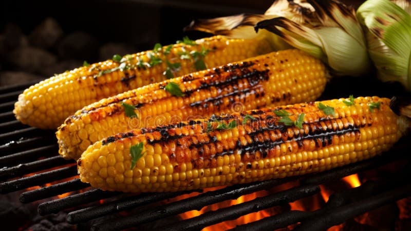 Grilled Corn, Smoky Goodness Hint Stock Illustration - Illustration of ...
