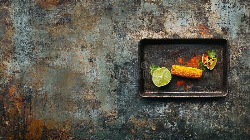 Grilled Corn with Spices and Lime Resting on a Metal Tray . Stock Photo ...