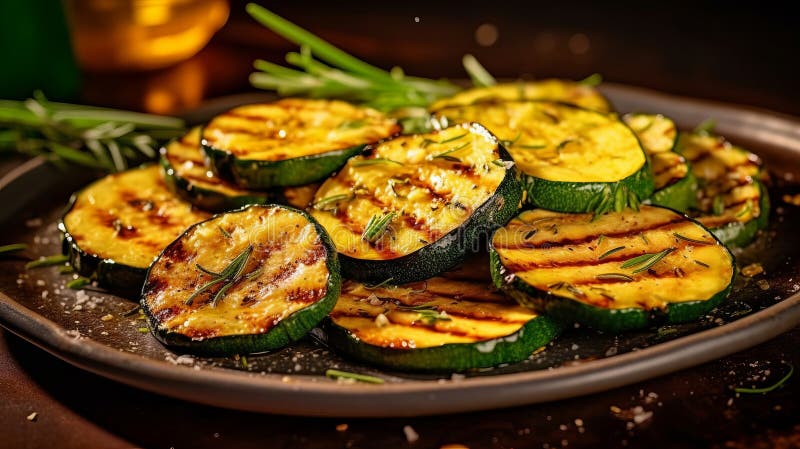 Grilled Courgettes with Rosemary. Generative AI. Stock Illustration ...
