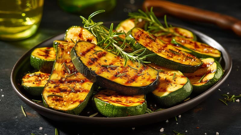 Grilled Courgettes with Rosemary. Generative AI. Stock Illustration ...