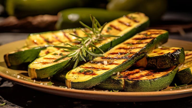 Grilled Courgettes with Rosemary. Generative AI. Stock Illustration ...