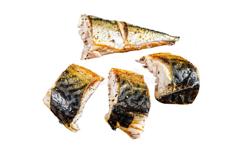 Grilled Cut Mackerel Fish Isolated on White Background, Top View. Stock ...