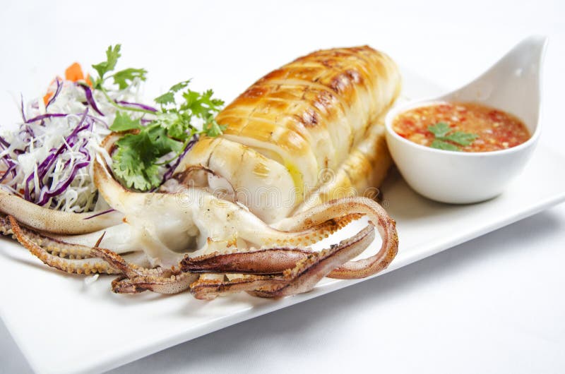 Grilled cuttle fish stock image. Image of fried, wooden - 28541419
