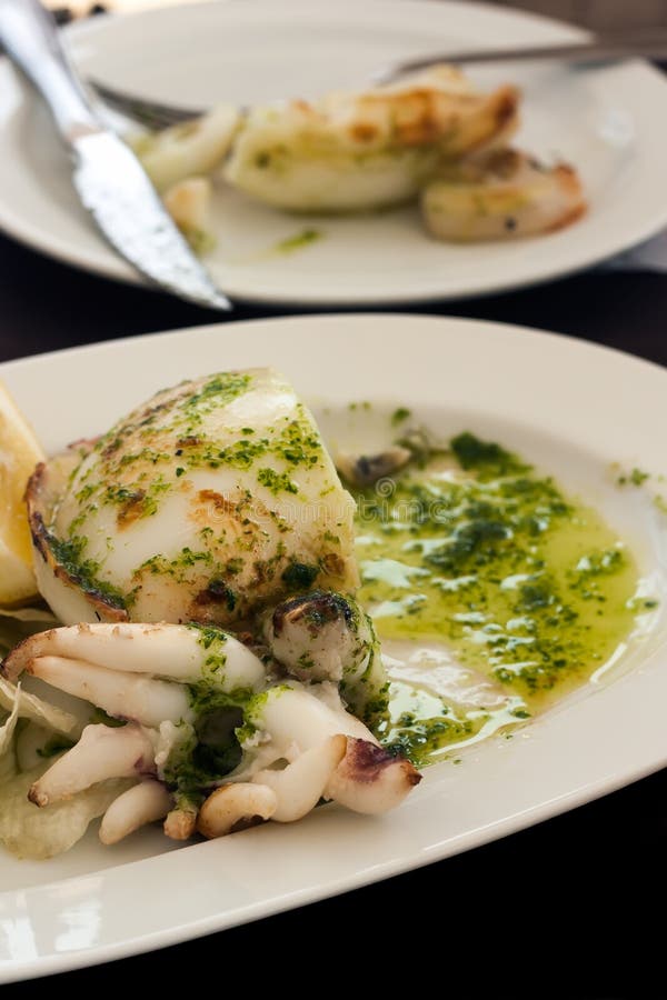 Grilled Cuttlefish in Garlic Sauce Stock Image - Image of fish, roast ...