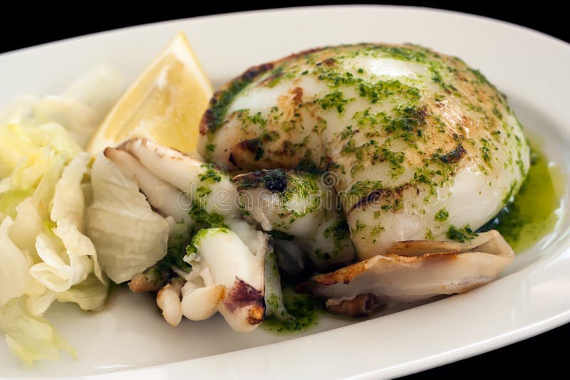 Grilled Cuttlefish in Garlic Sauce Stock Photo - Image of spanish ...