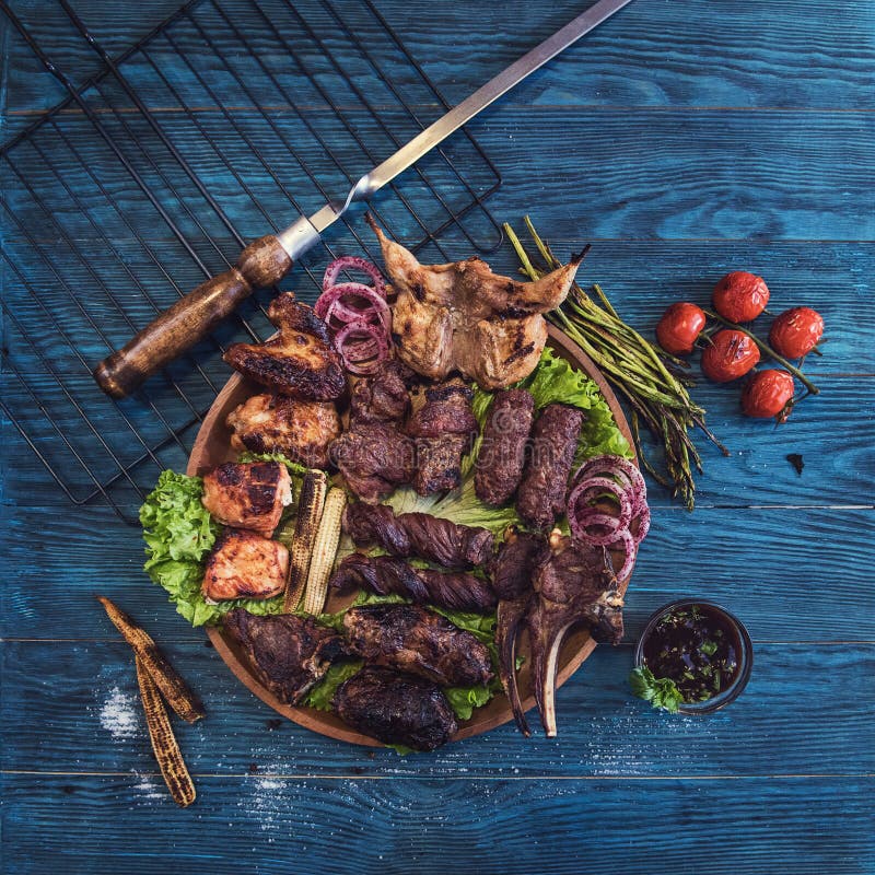 Grilled different meat set stock image. Image of greens - 111496007