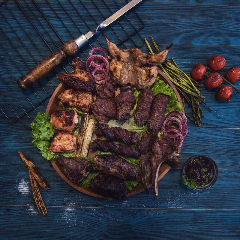 Grilled different meat set stock image. Image of greens - 111496007