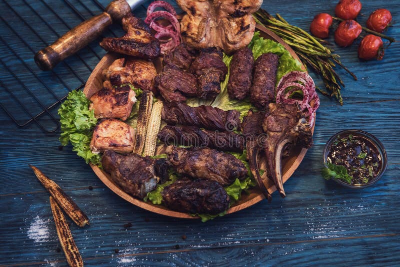 Grilled different meat set stock image. Image of greens - 111496007