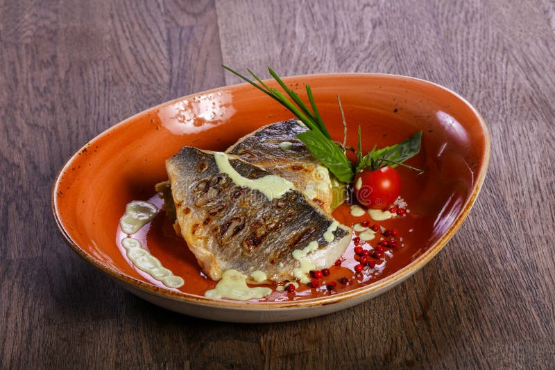 Grilled dorada fillet stock image. Image of green, cuisine - 127674067