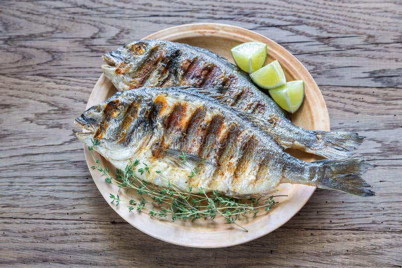 Grilled Dorade Royale Fish with Fresh and Baked Vegetables Stock Photo ...