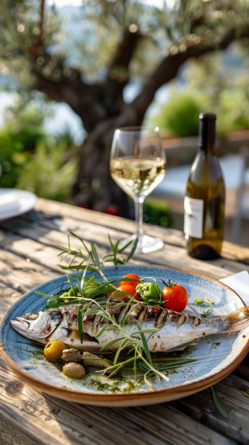 Grilled Dorado Fish in Mediterranean Restaurant, Summer Dining Stock ...