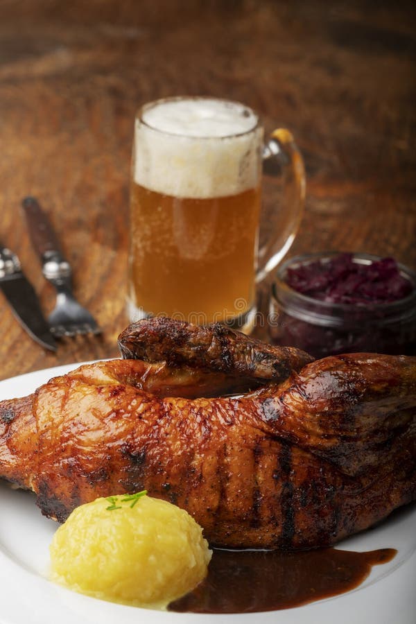 Grilled duck on a plate stock photo. Image of food, plate - 134796358