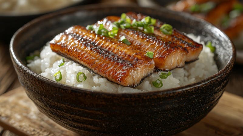 Grilled Eel Over Rice Close Up Wooden Table Stock Photos - Free ...