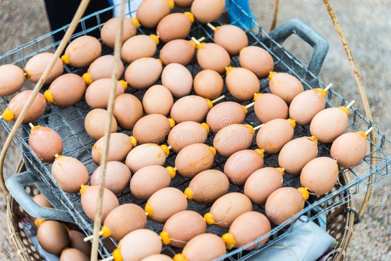Grilled Egg on Stack Basket As Street Food Stock Photo - Image of meal ...