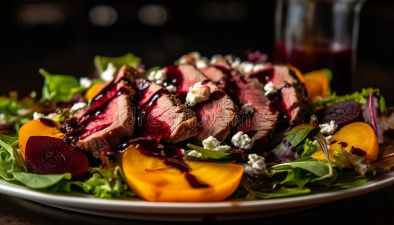 Grilled Fillet Steak with Fresh Salad, a Gourmet Main Course Generated ...