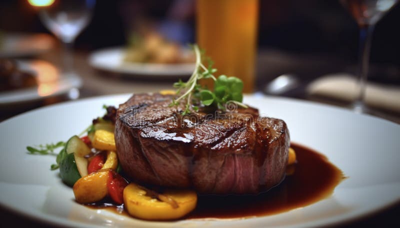 Grilled Fillet Steak with Fresh Vegetables, a Gourmet Main Course ...