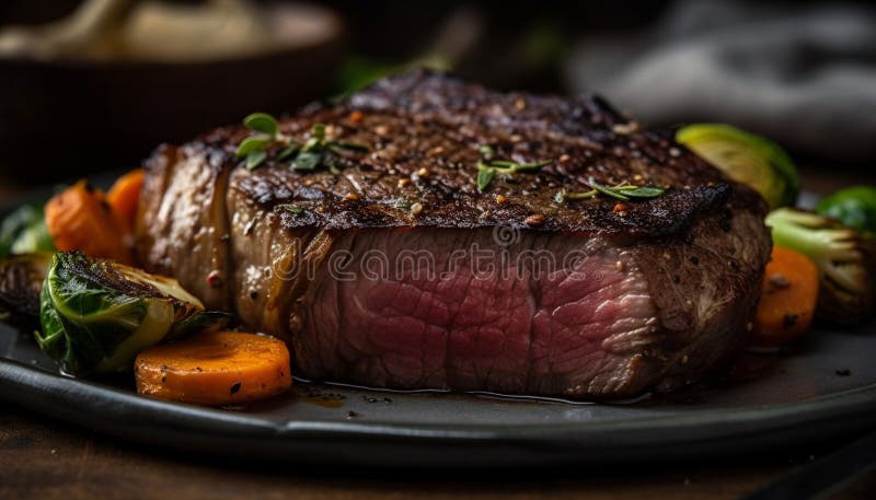 Grilled Fillet Steak on Rustic Plate Generated by AI Stock Illustration ...