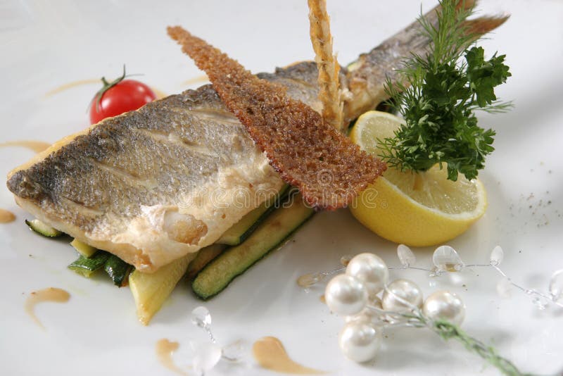 Grilled fish stock photo. Image of lunch, zucchini, mediterranean ...
