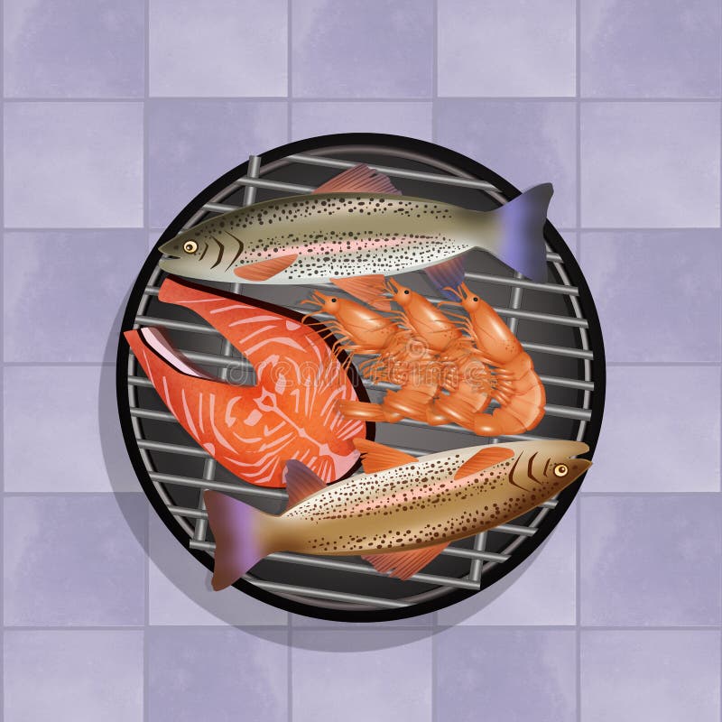 Grilled Fish on the Barbecue Stock Illustration - Illustration of fish ...