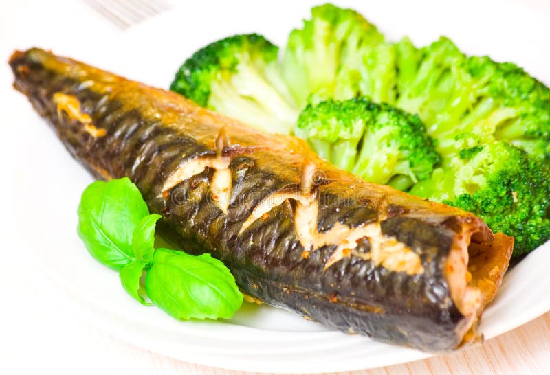 Grilled fish with broccoli stock photo. Image of cooked - 33282272