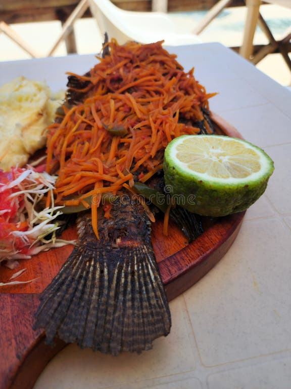 Grilled Fish and Cassava stock photo. Image of vegetable - 352405370