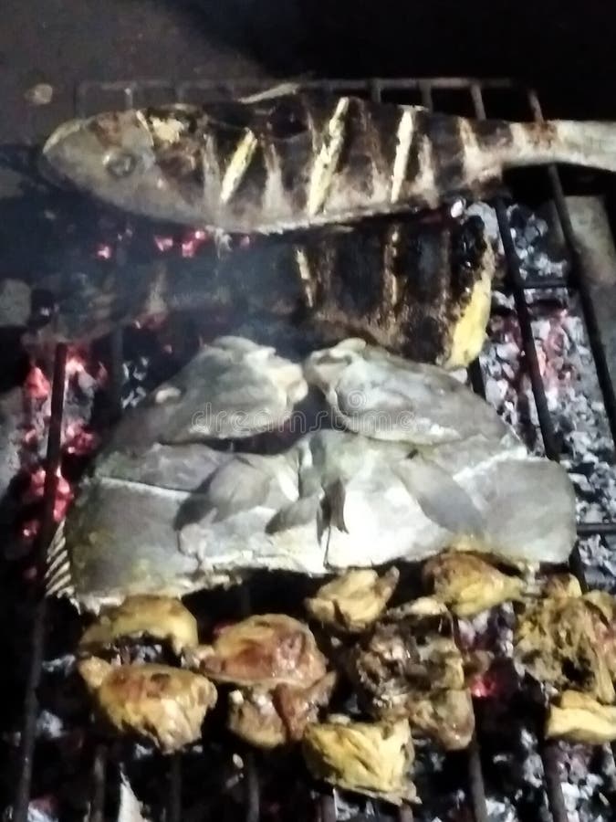 Grilled Fish and Chicken Just the Right Combination Stock Photo - Image ...