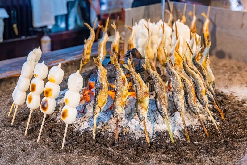Grilled Fish Classic Japanese Dish on Open Fire Stock Image - Image of ...