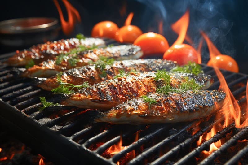 Grilled Fish. Cooking Fish on the Barbecue Grid. Stock Image - Image of ...