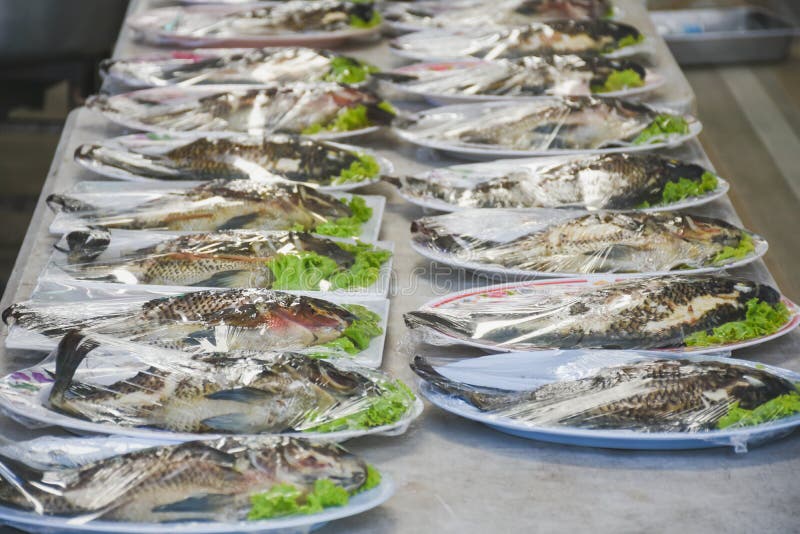 Grilled Fish on the Dining Table in the Building at Noon Stock Image ...