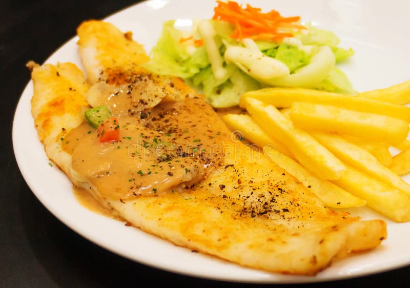 Grilled Fish Fillet on Plate Stock Photo - Image of fresh, gourmet ...