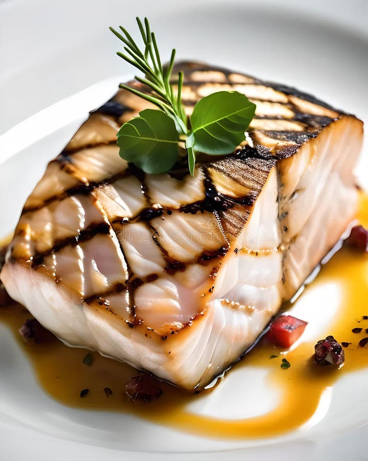 Grilled Fish Fillet with Rosemary and Pomegranate. Stock Illustration ...