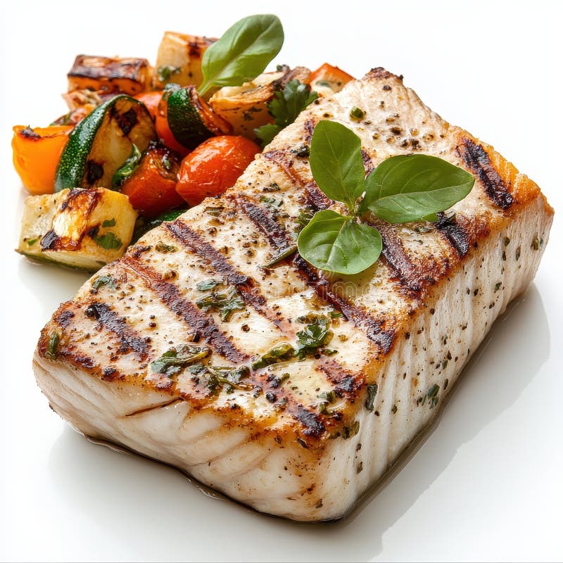 Grilled Fish Fillet Served with a Side of Colorful Roasted Vegetables ...