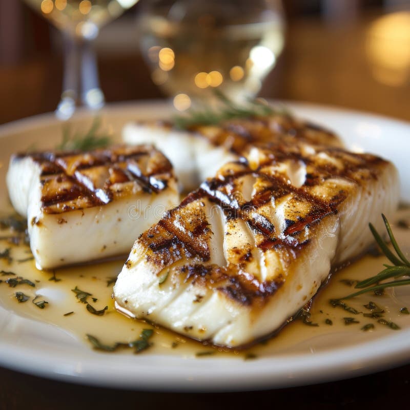 Grilled Fish Fillet Served with White Wine in a Sophisticated ...