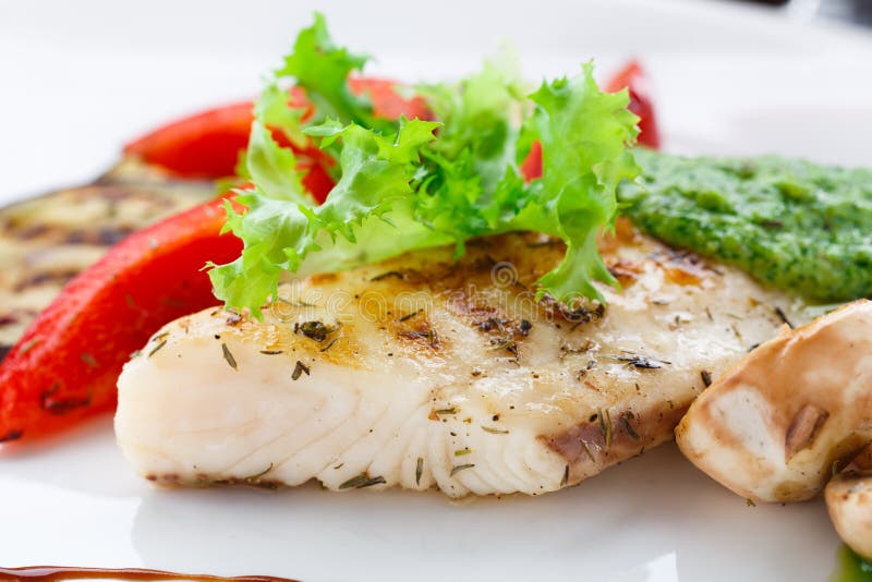 Grilled Fish Fillet with Vegetables Stock Photo - Image of cooked, meal ...